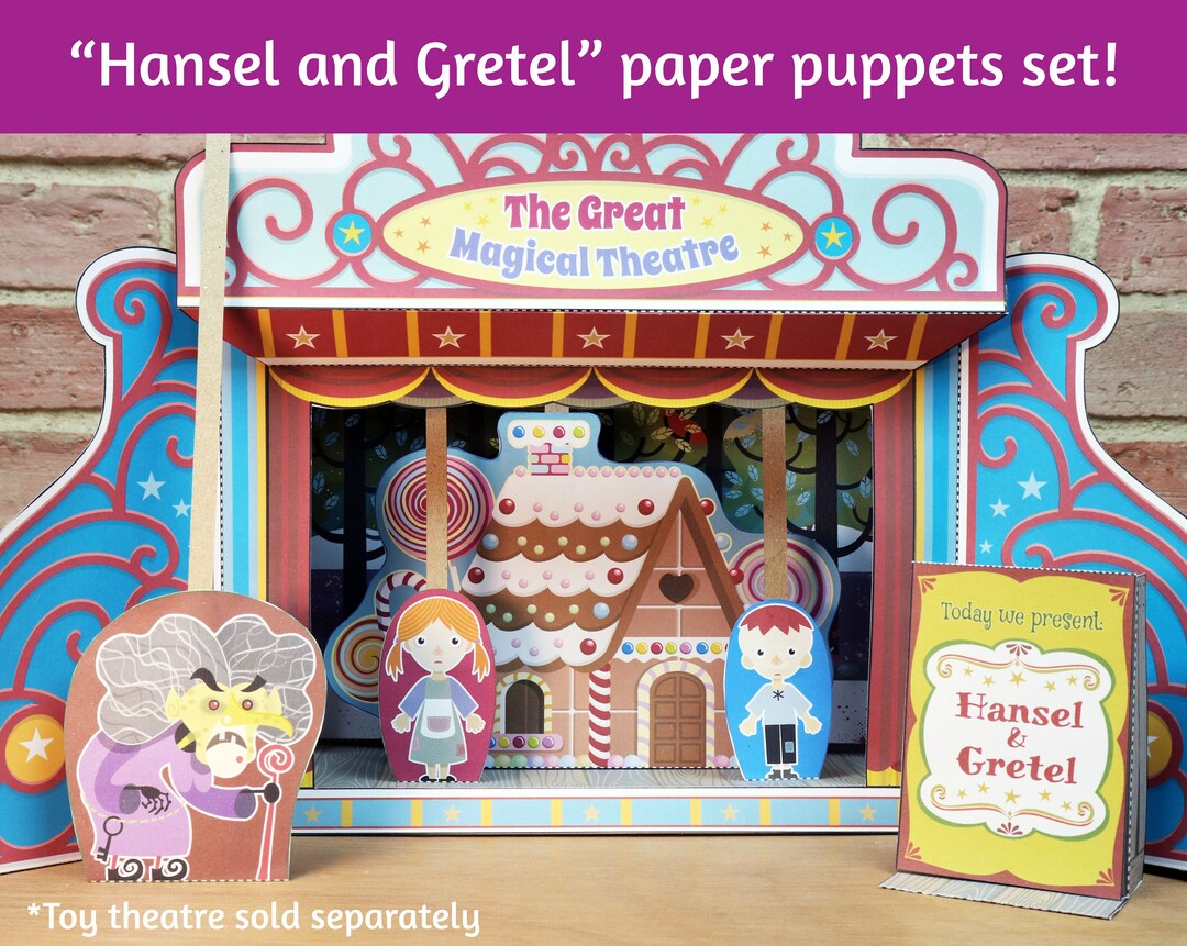 Paper Puppets Set, Hansel and Gretel, Fairy Tale, Printable, Coloring ...