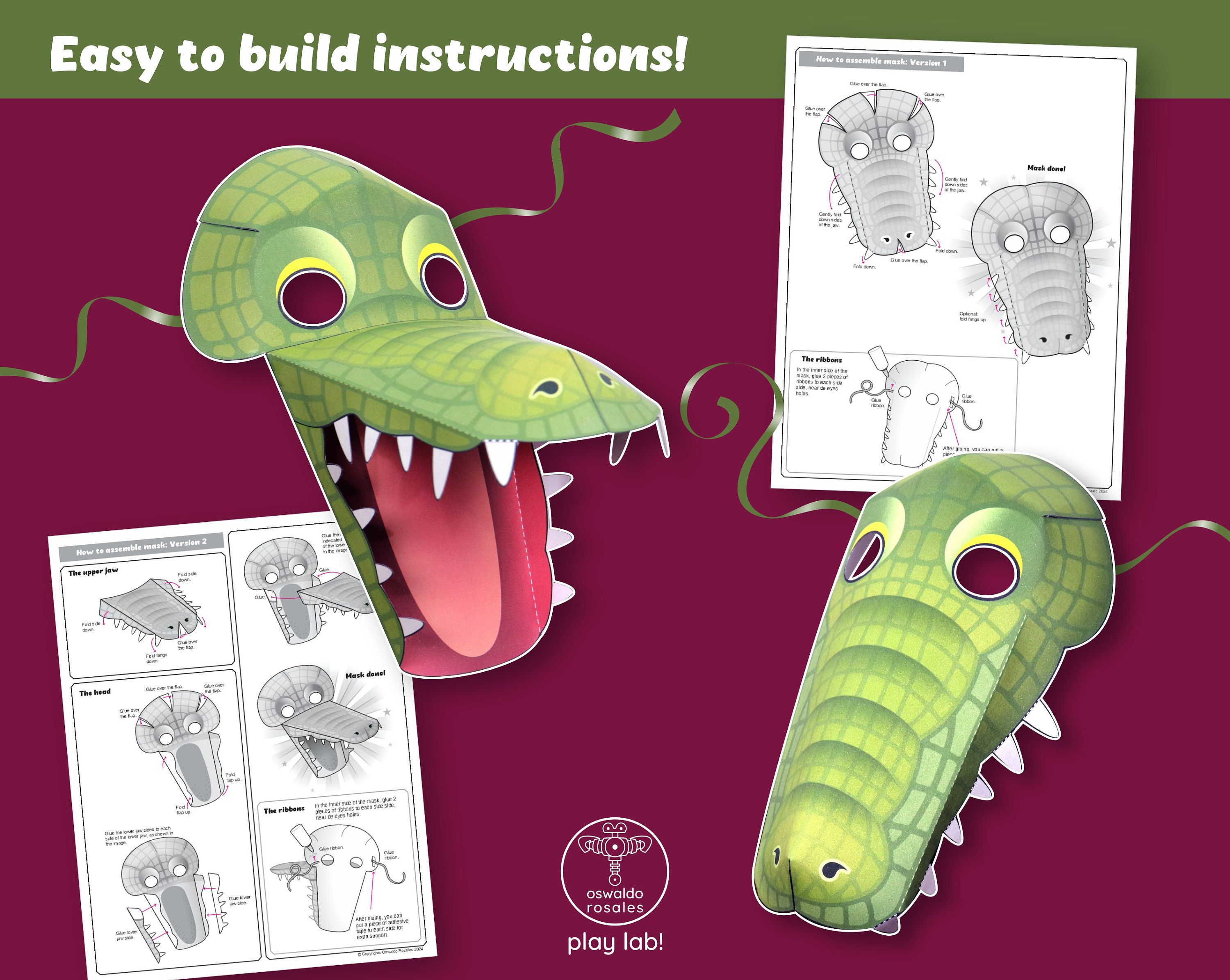 Crocodile, Paper Mask, North American Animal, Printable, Paper Craft ...