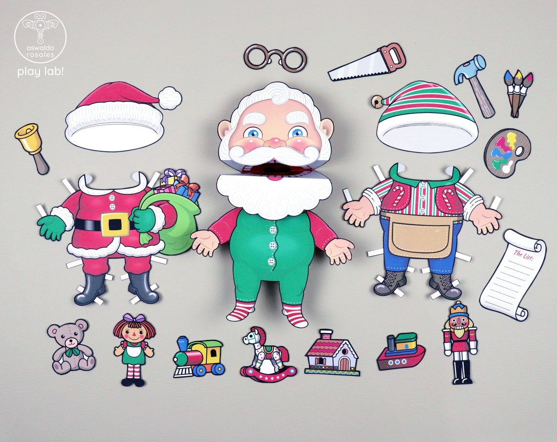 Santa Claus, Paper Puppet, Christmas, Holiday, Printable, Papercraft ...