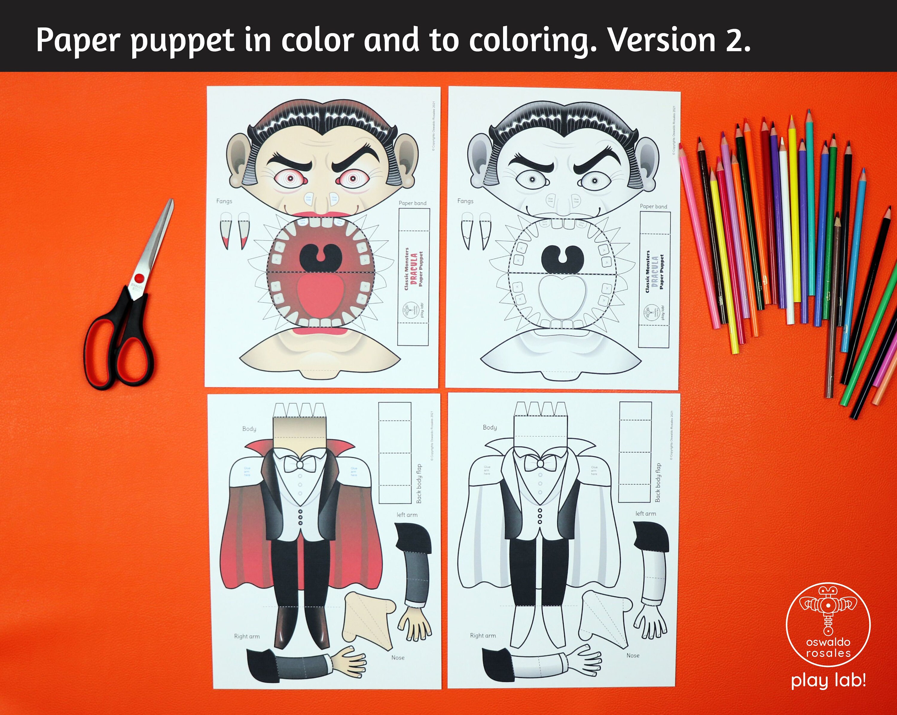 Dracula, Paper Puppet, Halloween, Holiday, Printable, Papercraft, Paper ...