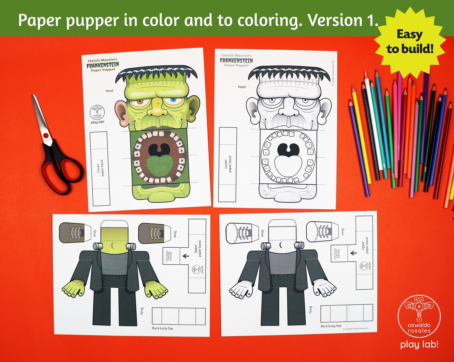 Frankenstein Paper Puppet Halloween Holiday Printable - Etsy