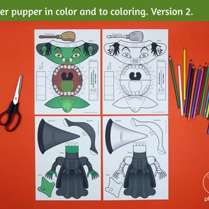 Wicked Witch of the West paper puppet halloween printable | Etsy