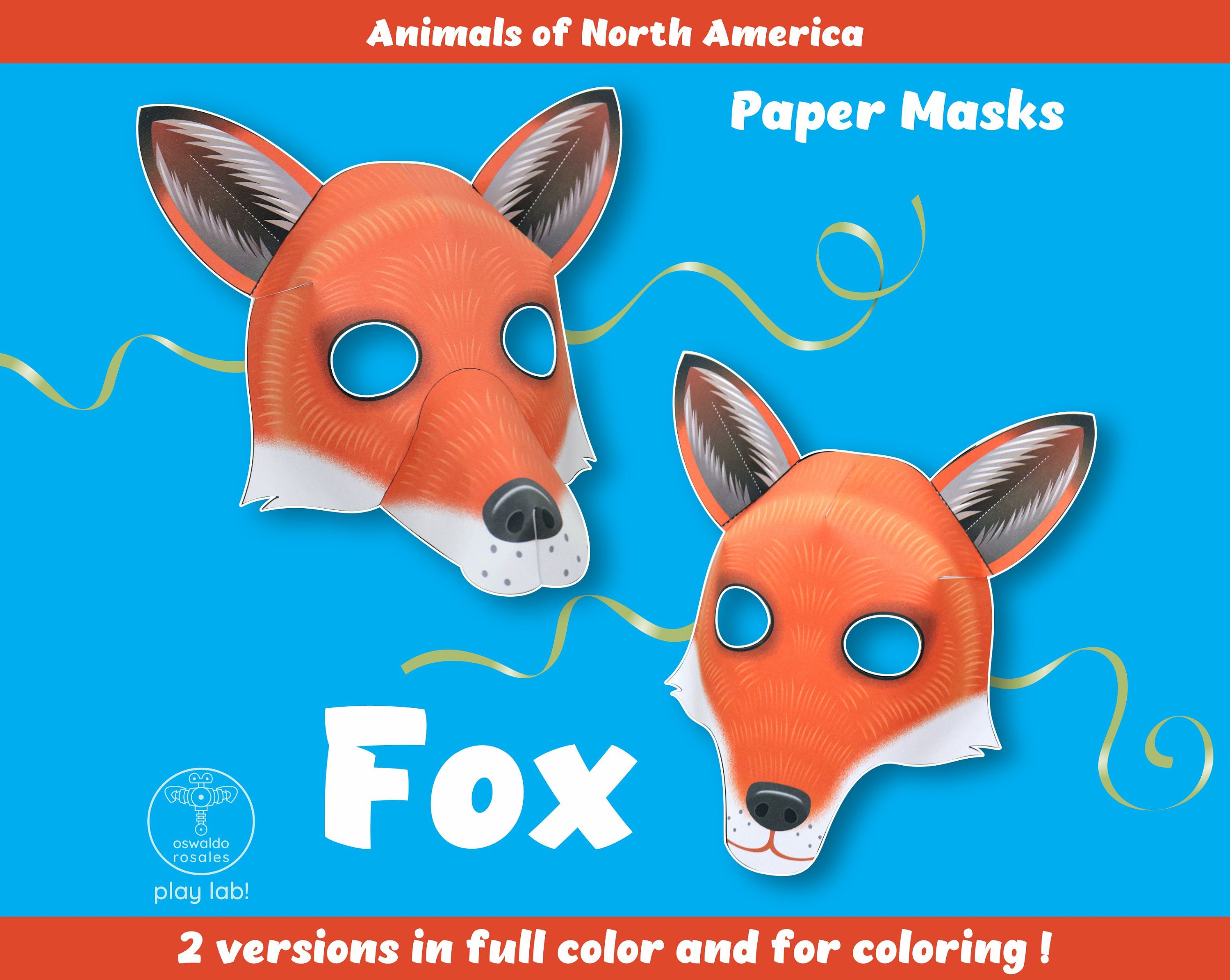 Fox, Paper Mask, North American Animal, Printable, Paper Set, Paper ...