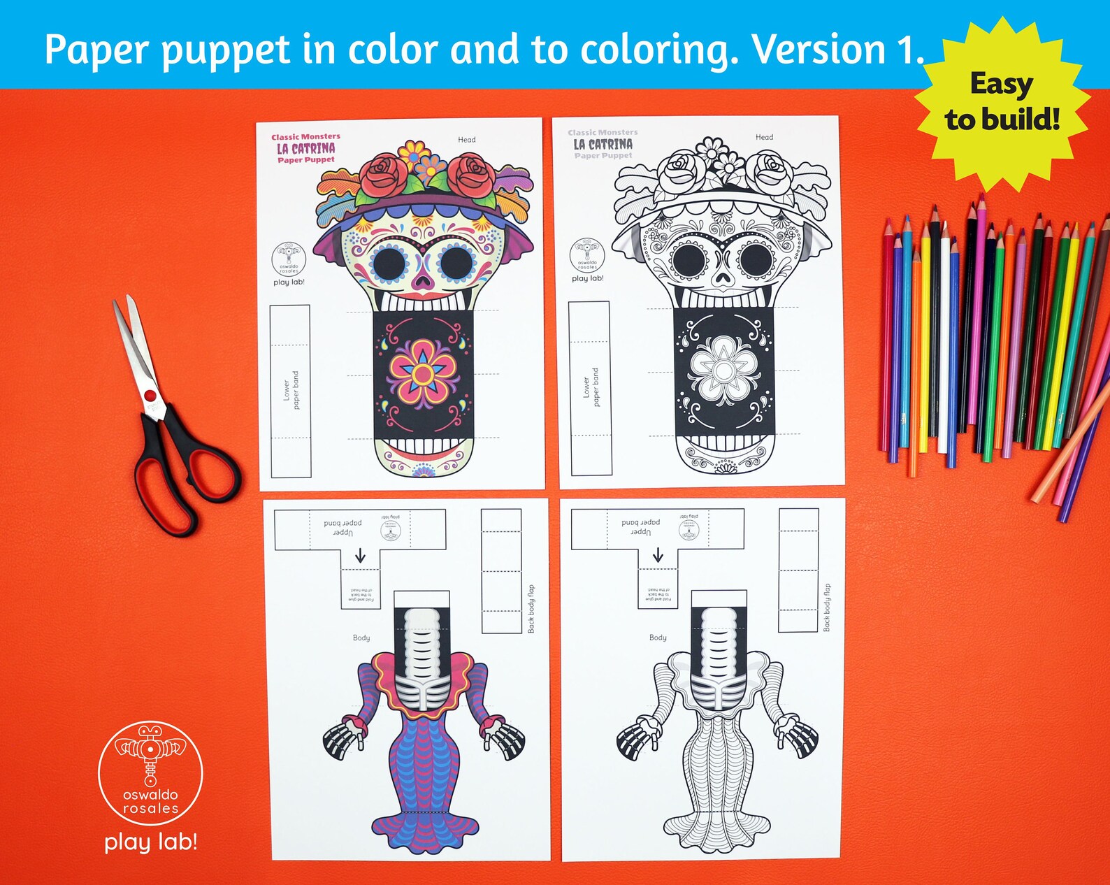 La Catrina, Paper Puppet, Halloween, Holiday, Printable, Papercraft ...