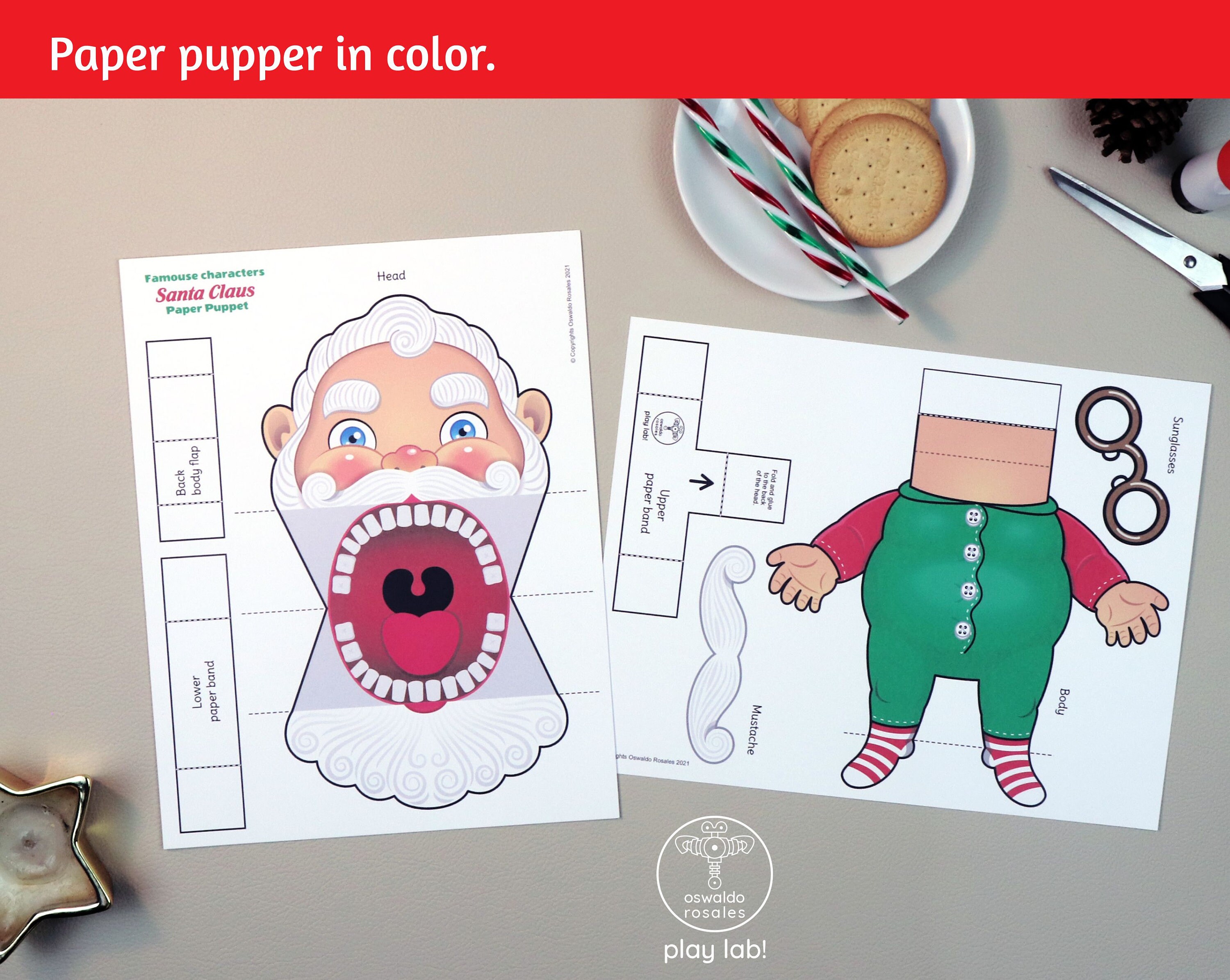 Santa Claus, Paper Puppet, Christmas, Holiday, Printable, Papercraft ...