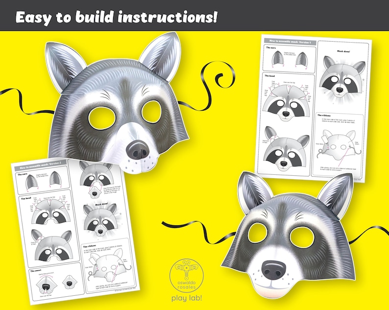 Raccoon, Paper Mask, North American Animal, Printable, Paper Craft ...