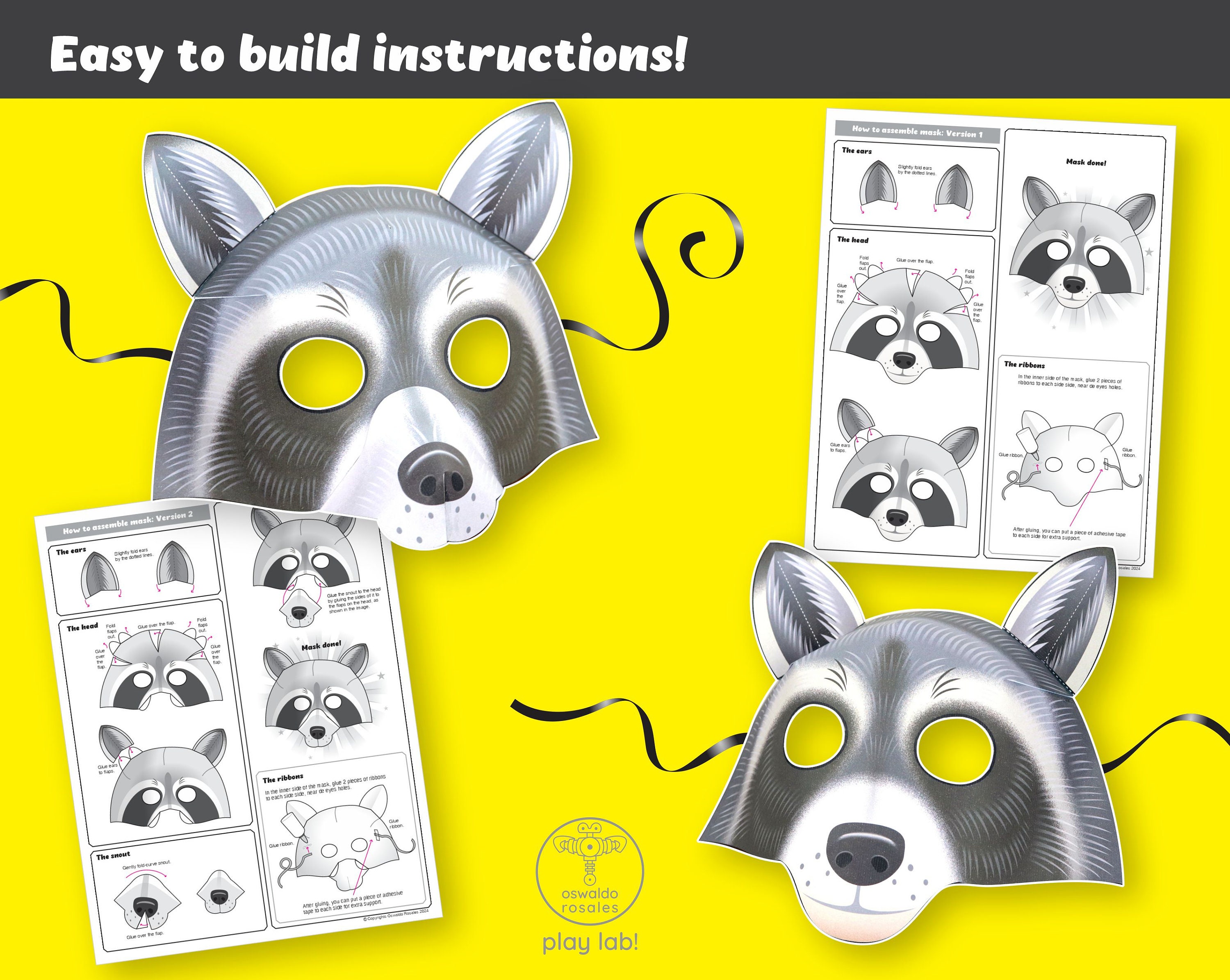 Raccoon, Paper Mask, North American Animal, Printable, Paper Craft ...