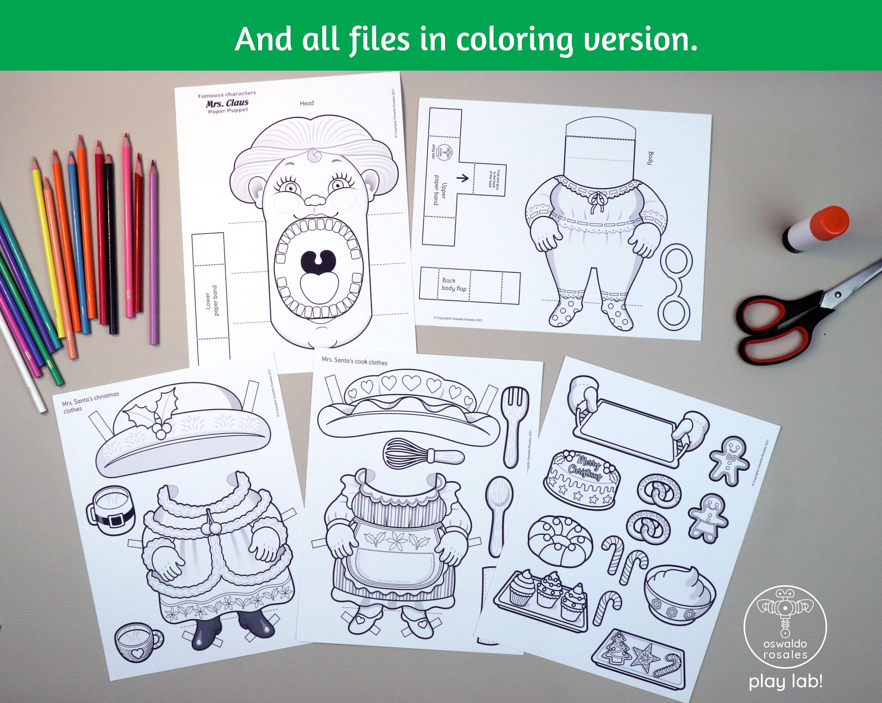 Mrs. Claus, Paper Puppet, Christmas, Holiday, Printable, Papercraft ...