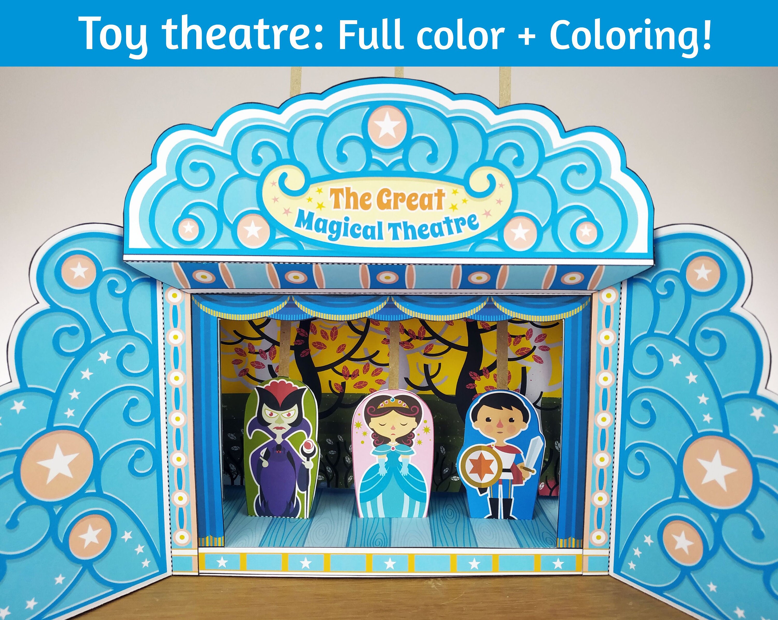 Toy Theatre, Blue, Toy Theater, Paper Puppets, Fairy Tale, Printable ...