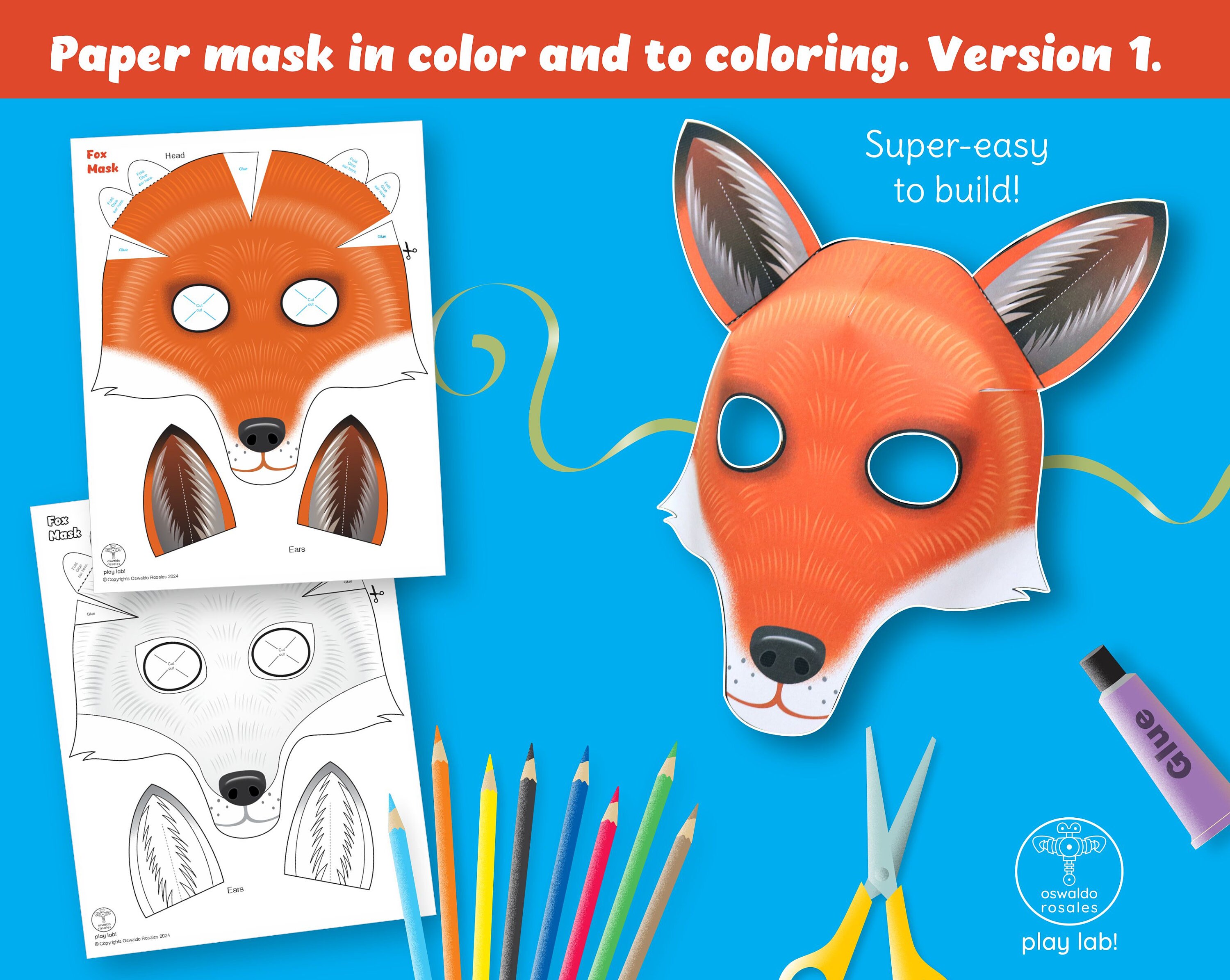 Fox, Paper Mask, North American Animal, Printable, Paper Set, Paper ...