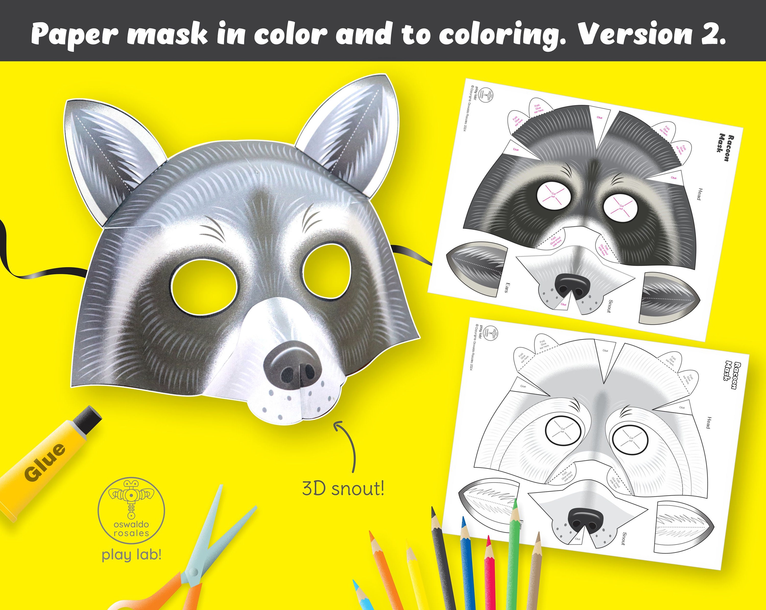 Raccoon, Paper Mask, North American Animal, Printable, Paper Craft ...