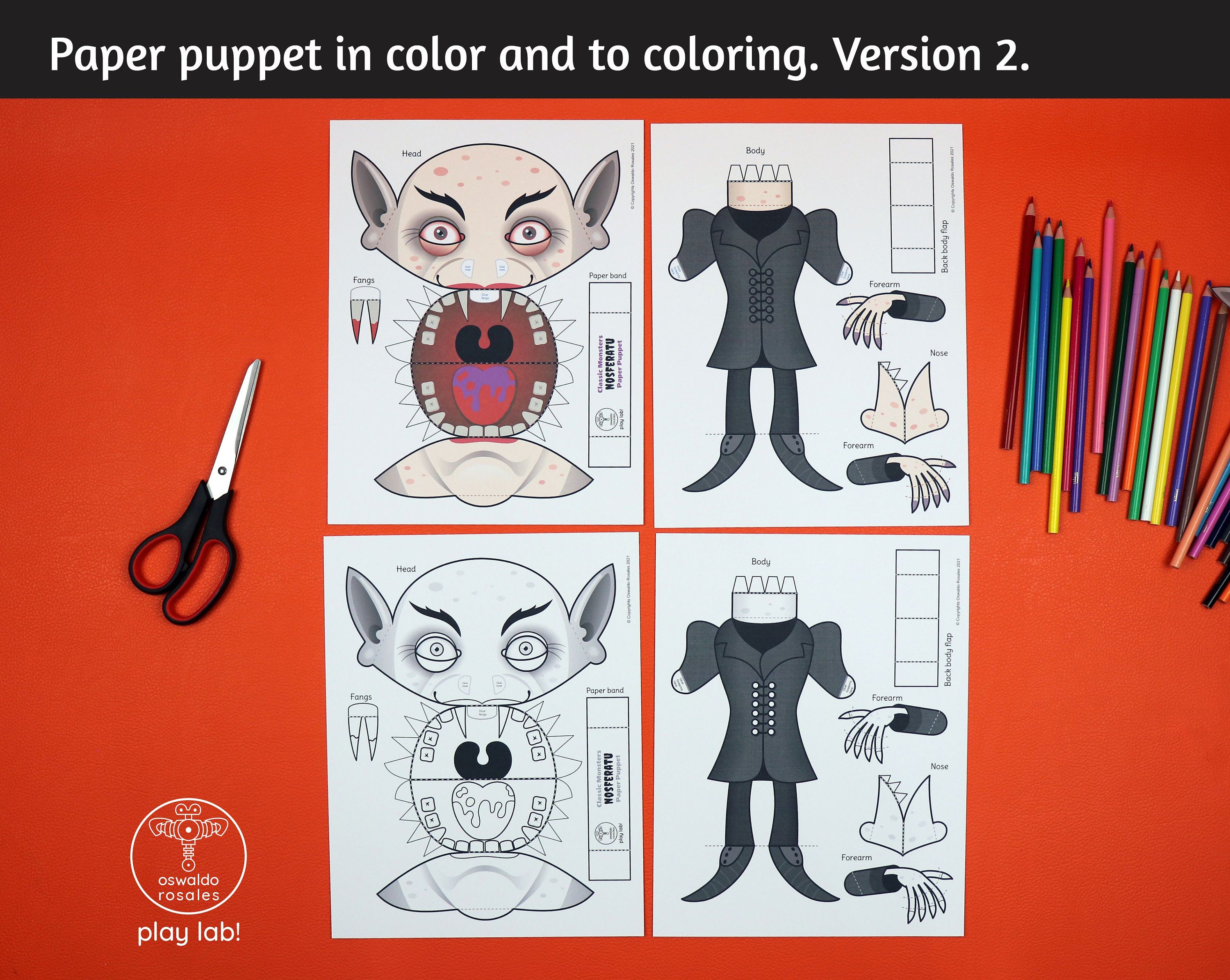 Nosferatu, Paper Puppet, Halloween, Holiday, Printable, Papercraft ...