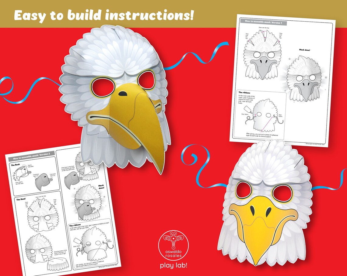 Eagle, Paper Mask, North American Animal, Printable, Paper Craft, Paper ...