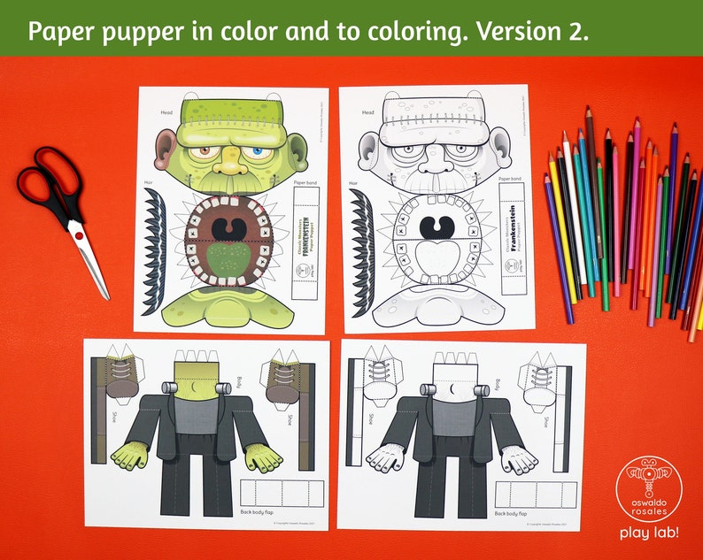 Frankenstein Paper Puppet Halloween Holiday Printable - Etsy