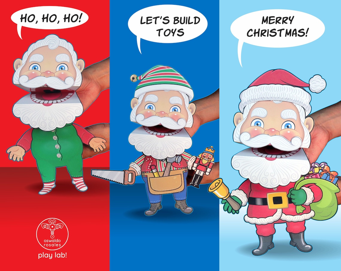 Santa Claus, Paper Puppet, Christmas, Holiday, Printable, Papercraft ...