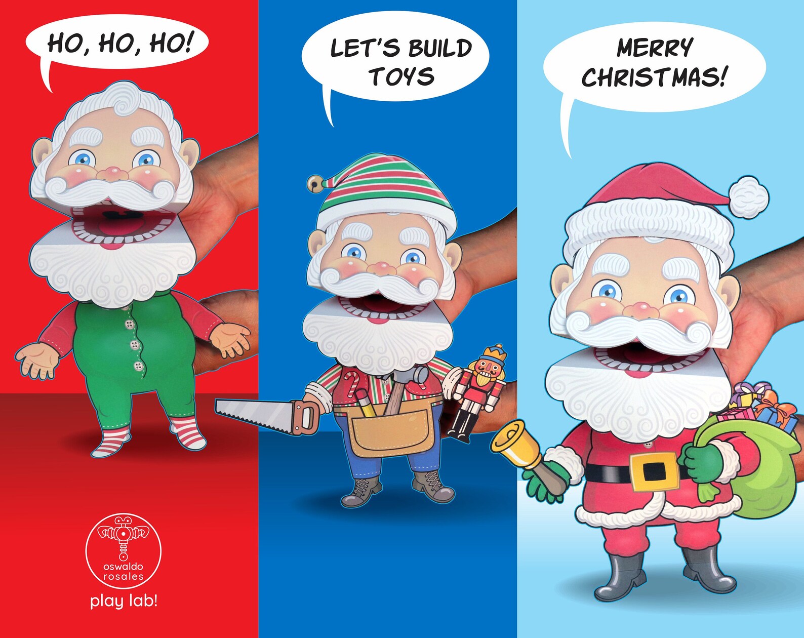 Santa Claus, Paper Puppet, Christmas, Holiday, Printable, Papercraft ...