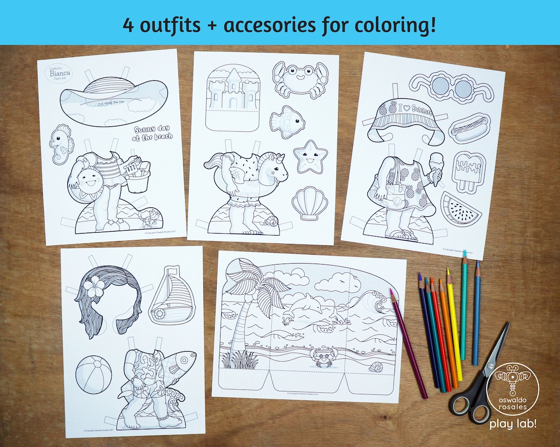Paper Doll Sunny Sunsummer Day Beach Printable Paper - Etsy