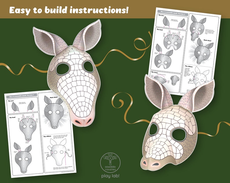 Armadillo, Paper Mask, North American Animal, Printable, Paper Craft ...