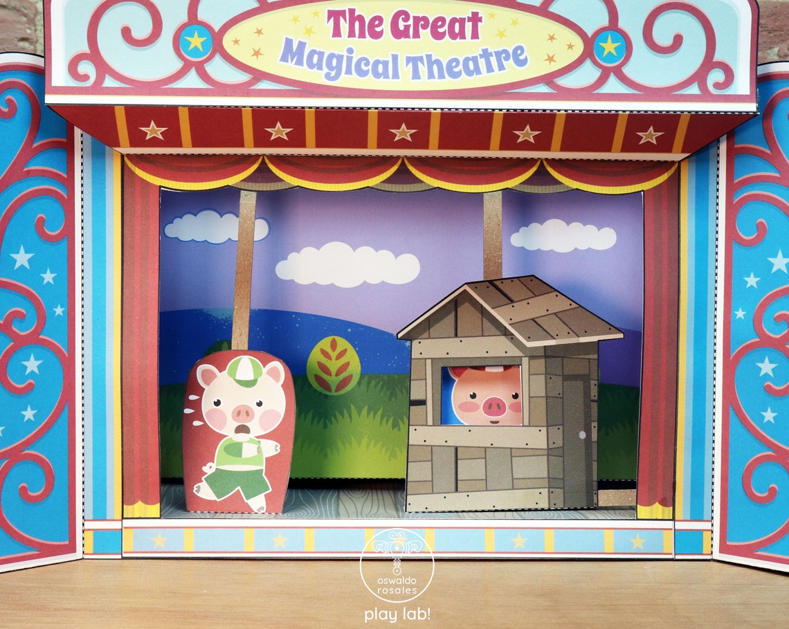 Paper Puppets Set, Three Little Pigs, Fairy Tale, Printable, Coloring ...