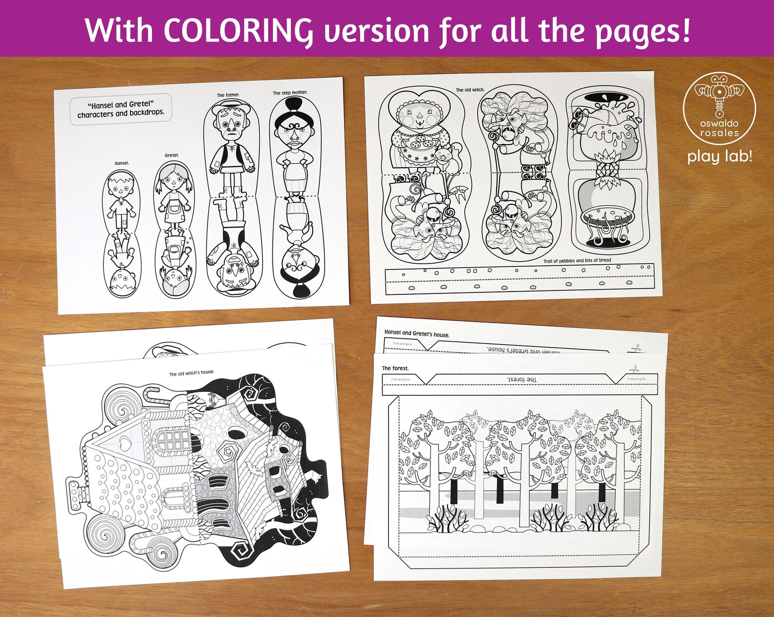 Paper Puppets Set, Hansel and Gretel, Fairy Tale, Printable, Coloring ...