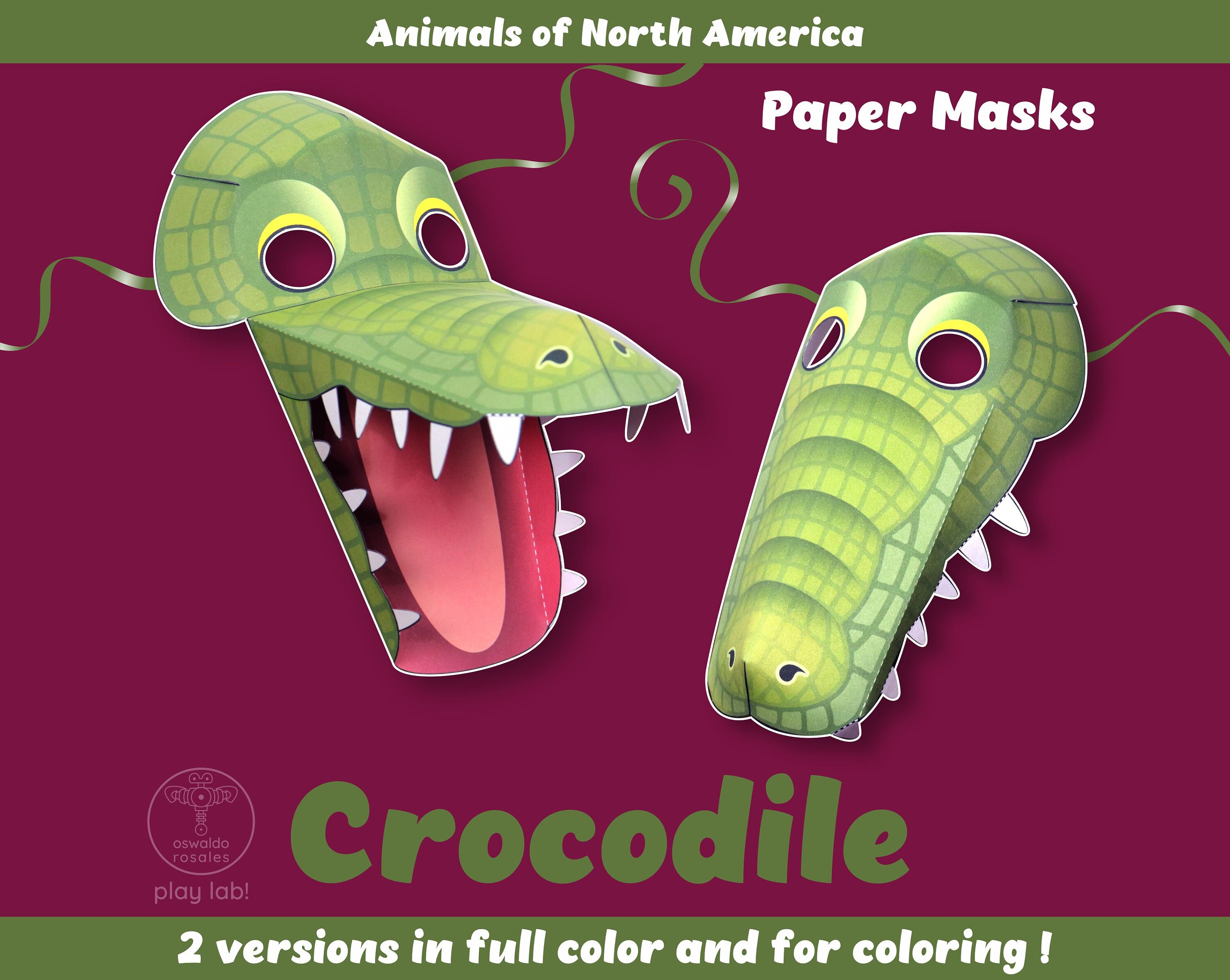 Crocodile, Paper Mask, North American Animal, Printable, Paper Craft ...