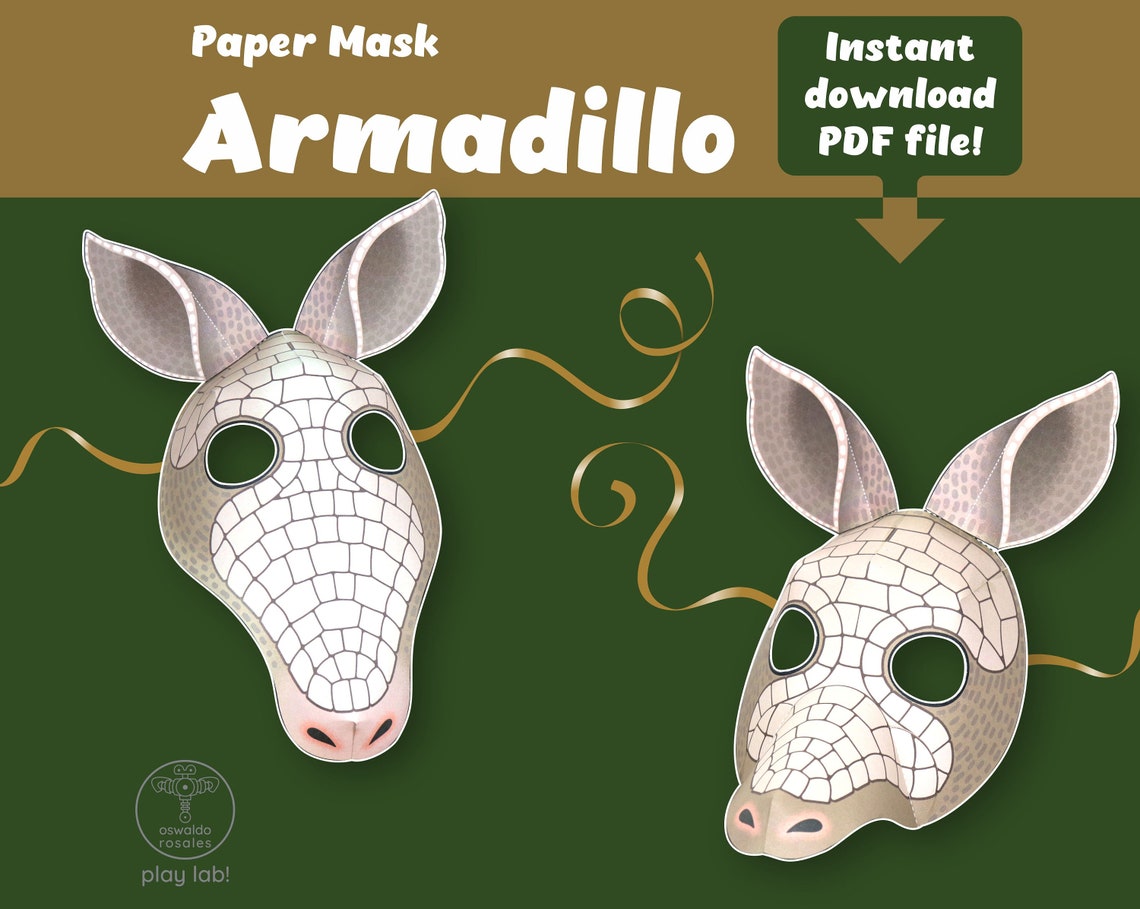 Armadillo, Paper Mask, North American Animal, Printable, Paper Craft ...
