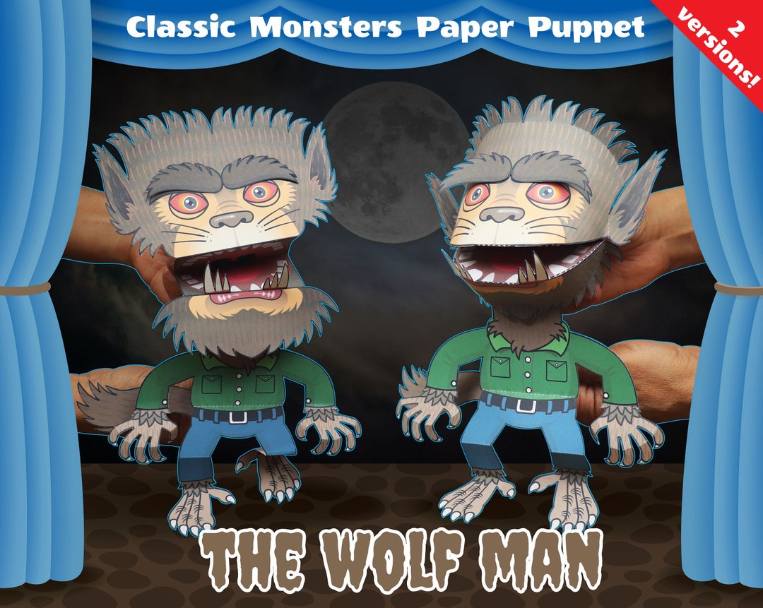 The Wolf Man, Paper Puppet, Halloween, Holiday, Printable, Papercraft ...