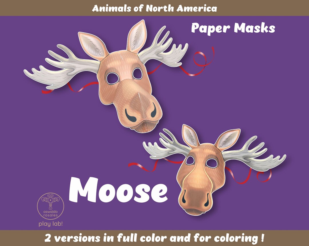 Moose, Paper Mask, North American Animal, Printable, Paper Craft, Paper ...
