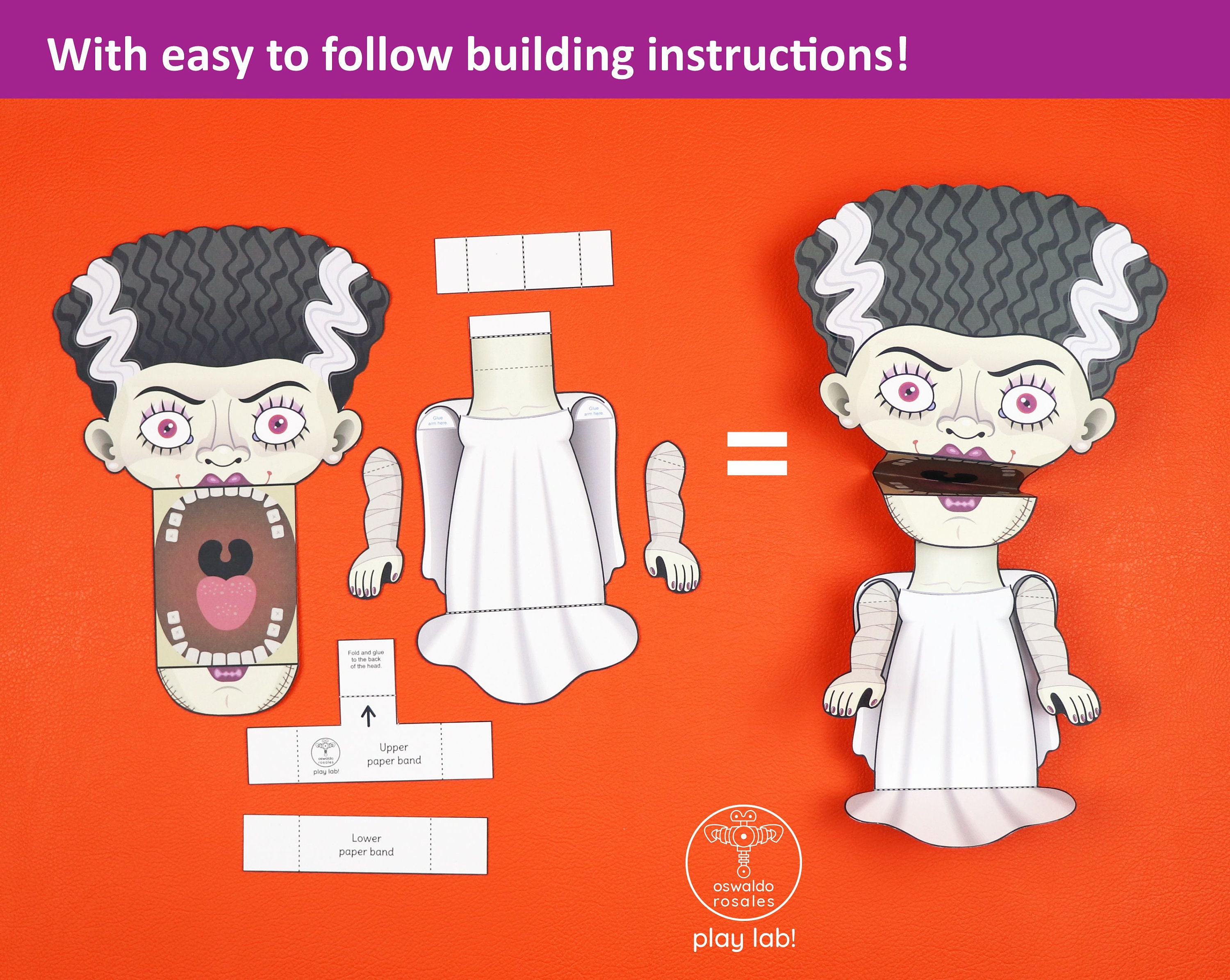 Bride of Frankenstein, Paper Puppet, Halloween, Holiday, Printable ...