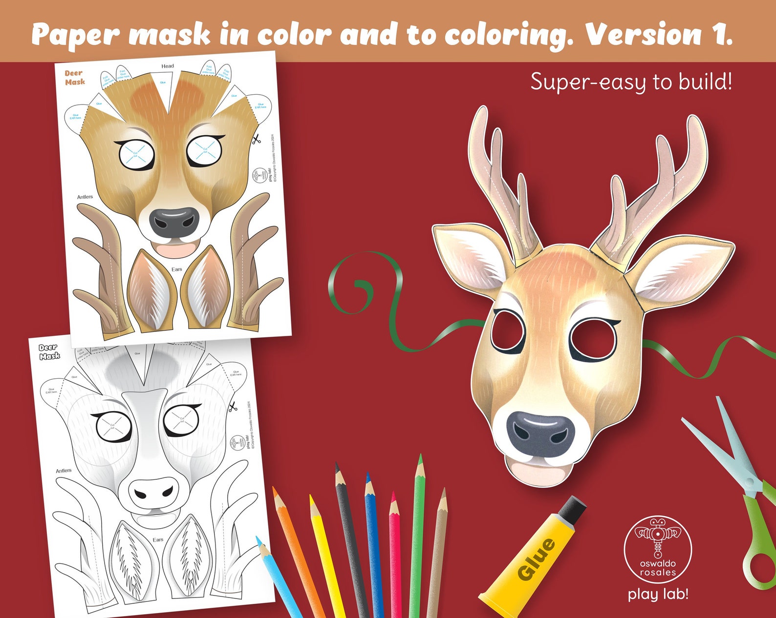 Deer, Paper Mask, North American Animal, Printable, Paper Craft, Paper ...