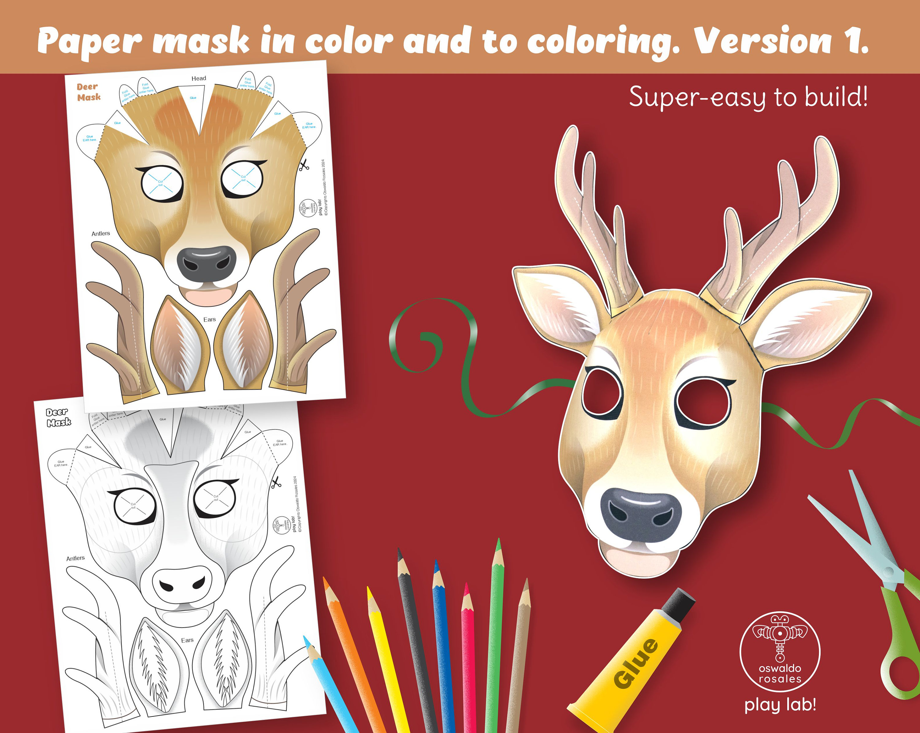 Deer, Paper Mask, North American Animal, Printable, Paper Craft, Paper ...