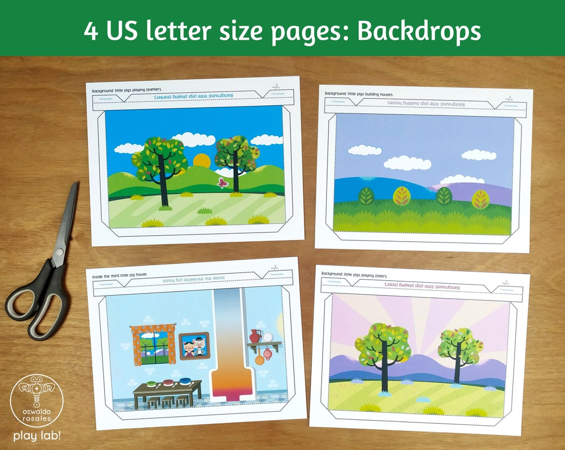 Paper Puppets Set, Three Little Pigs, Fairy Tale, Printable, Coloring ...