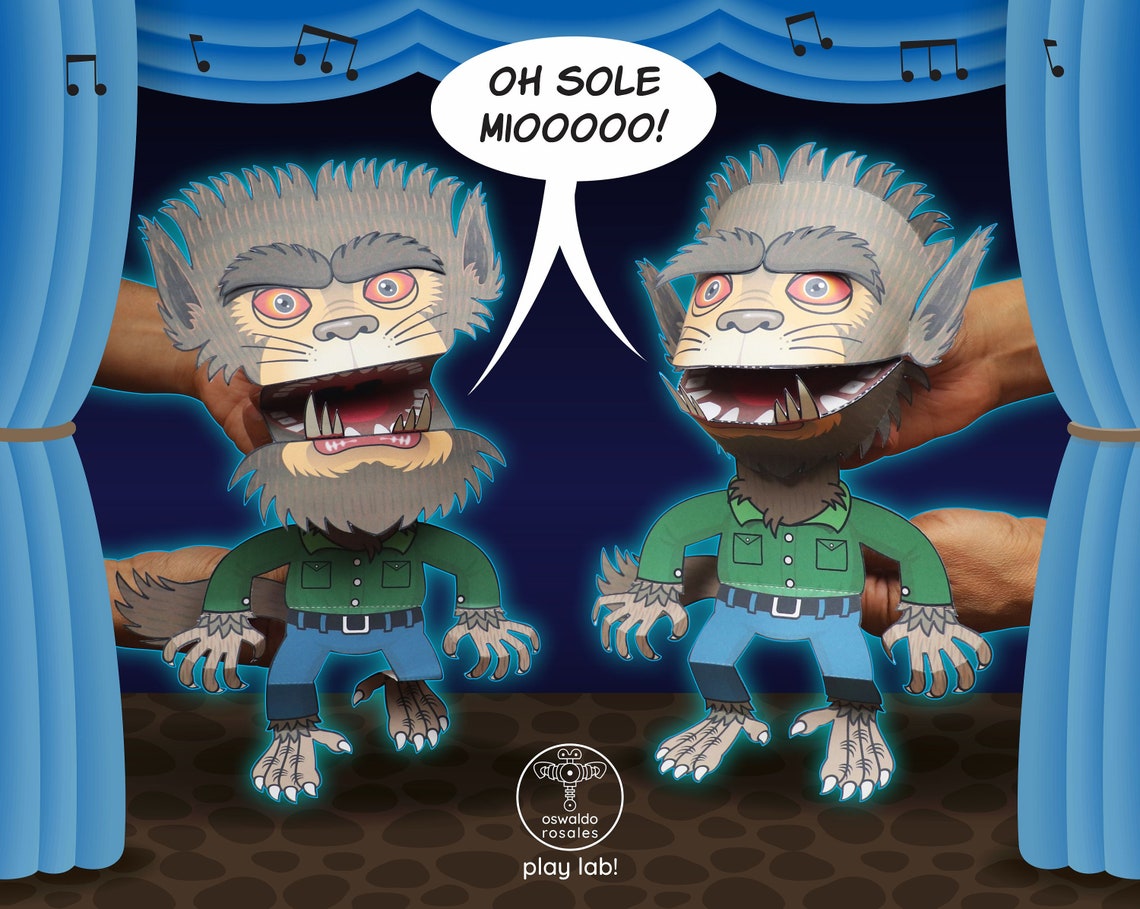 The Wolf Man, Paper Puppet, Halloween, Holiday, Printable, Papercraft ...