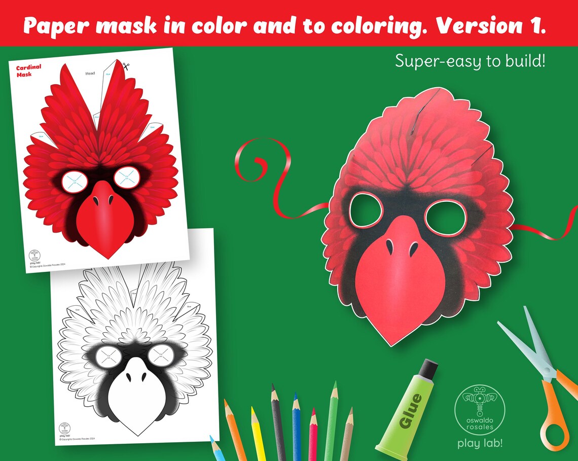 Cardinal, Paper Mask, North American Animal, Printable, Paper Craft ...