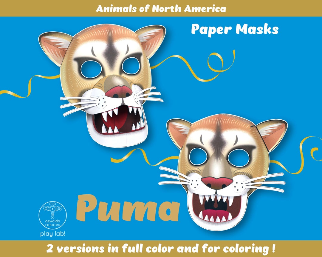 Puma, Paper Mask, North American Animal, Printable, Paper Set, Paper ...