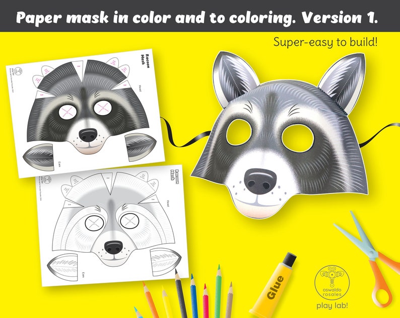 Raccoon, Paper Mask, North American Animal, Printable, Paper Craft ...