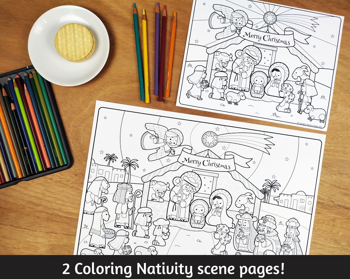 Nativity Scene, Holiday, Coloring Page, Coloring Sheet, Printable ...