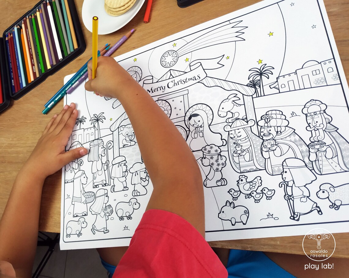 Nativity Scene, Holiday, Coloring Page, Coloring Sheet, Printable ...