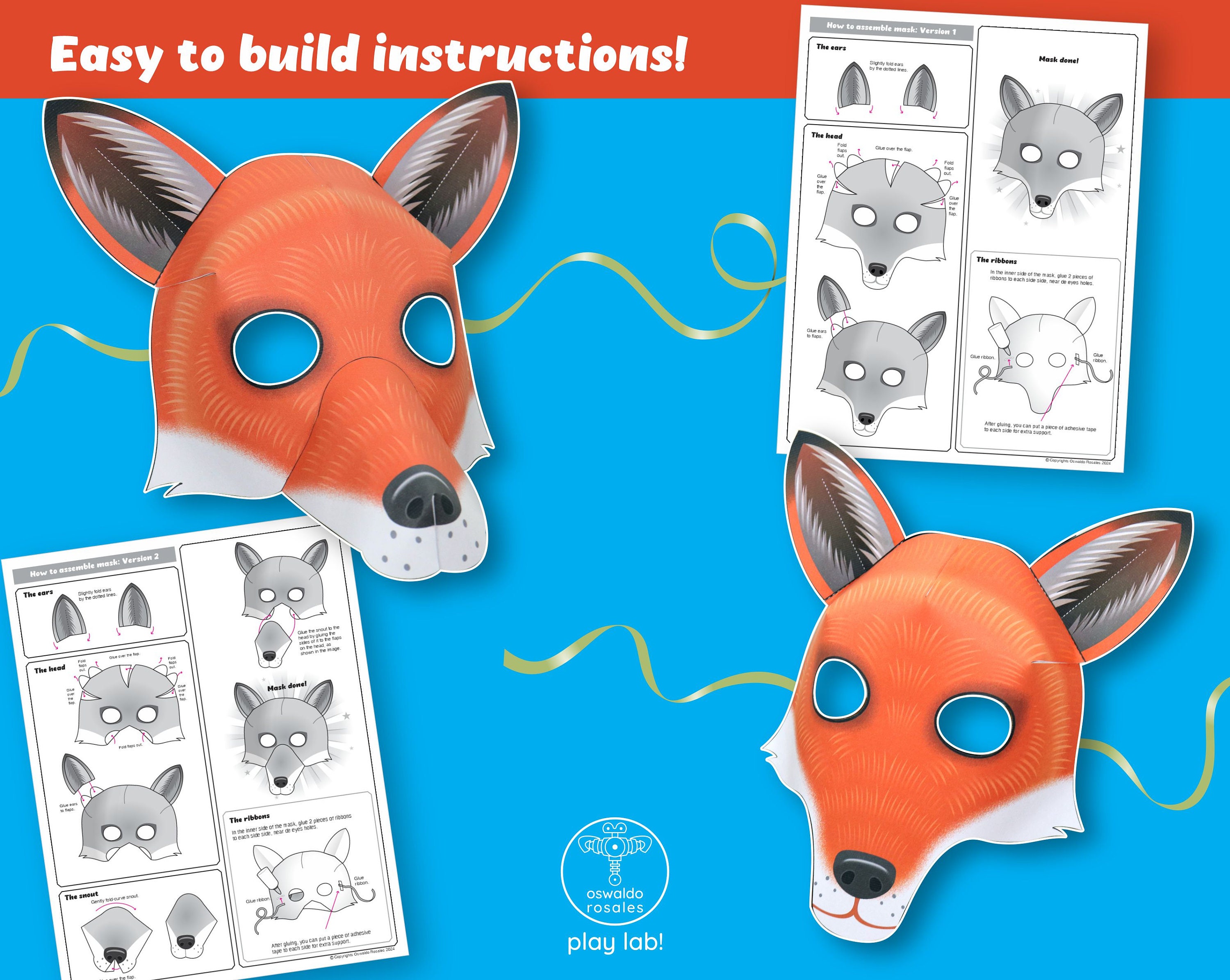 Fox, Paper Mask, North American Animal, Printable, Paper Set, Paper ...