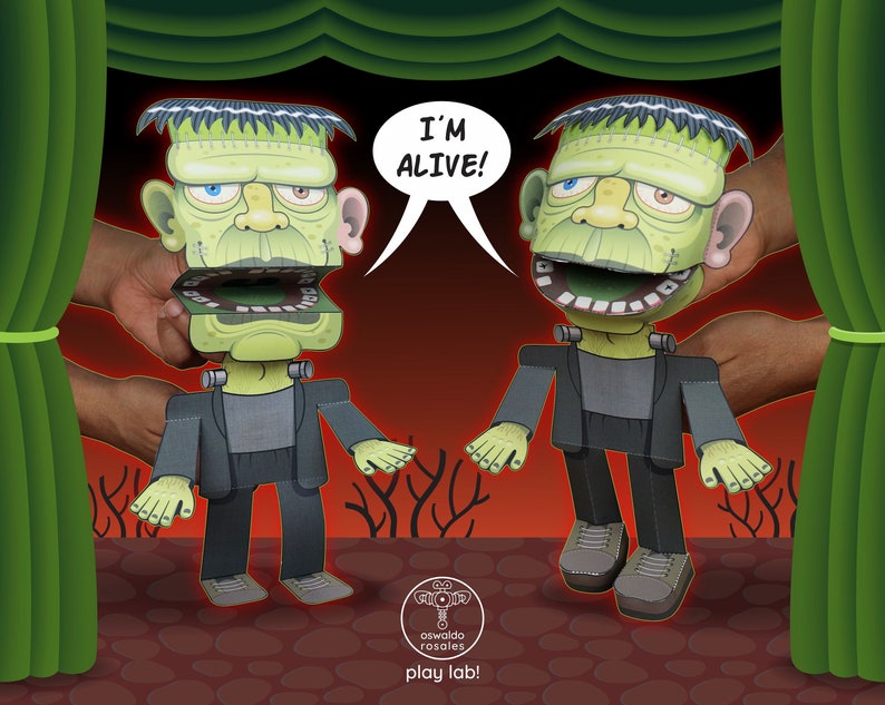 Frankenstein, Paper Puppet, Halloween, Holiday, Printable, Papercraft ...