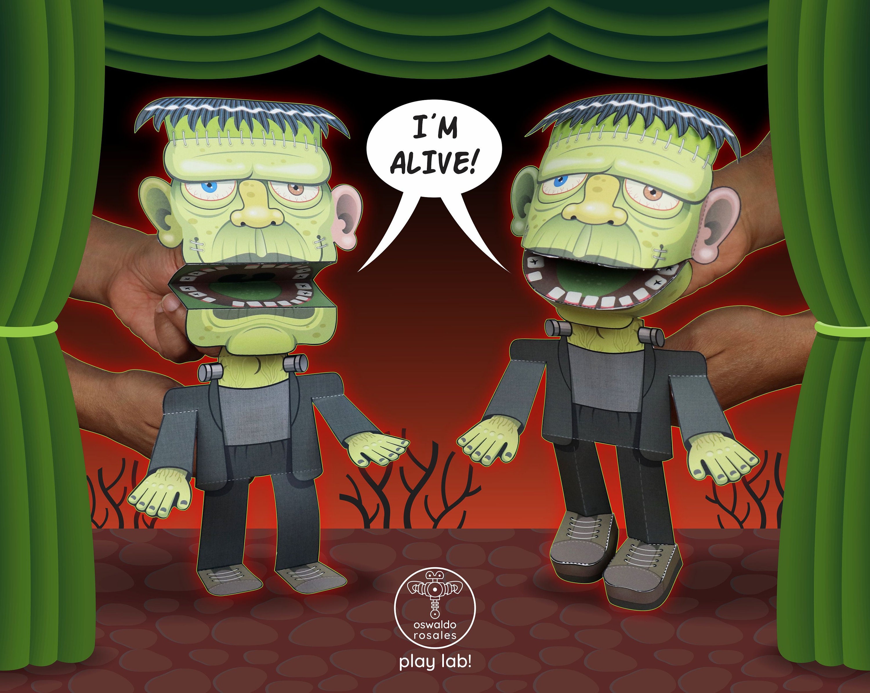 Frankenstein, Paper Puppet, Halloween, Holiday, Printable, Papercraft ...