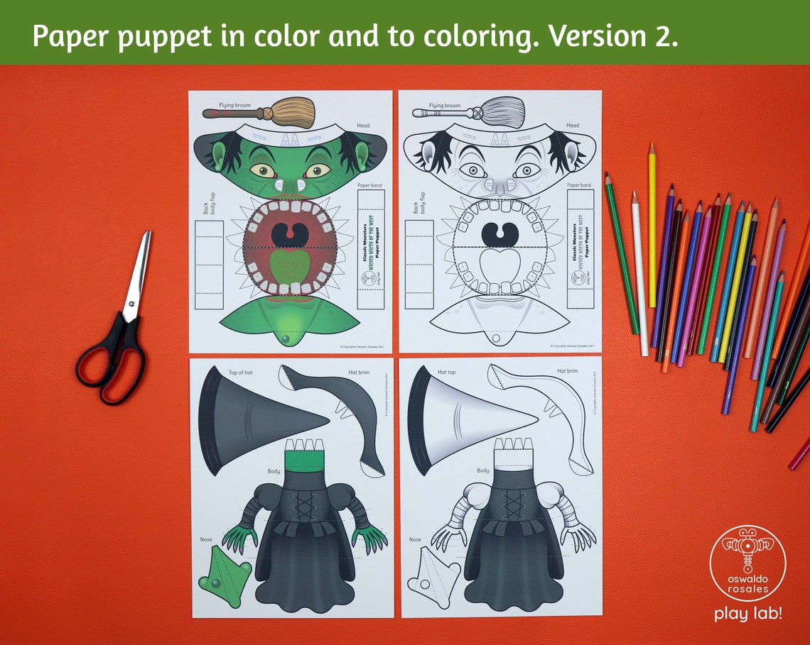 Wicked Witch of the West, Paper Puppet, Halloween, Printable ...