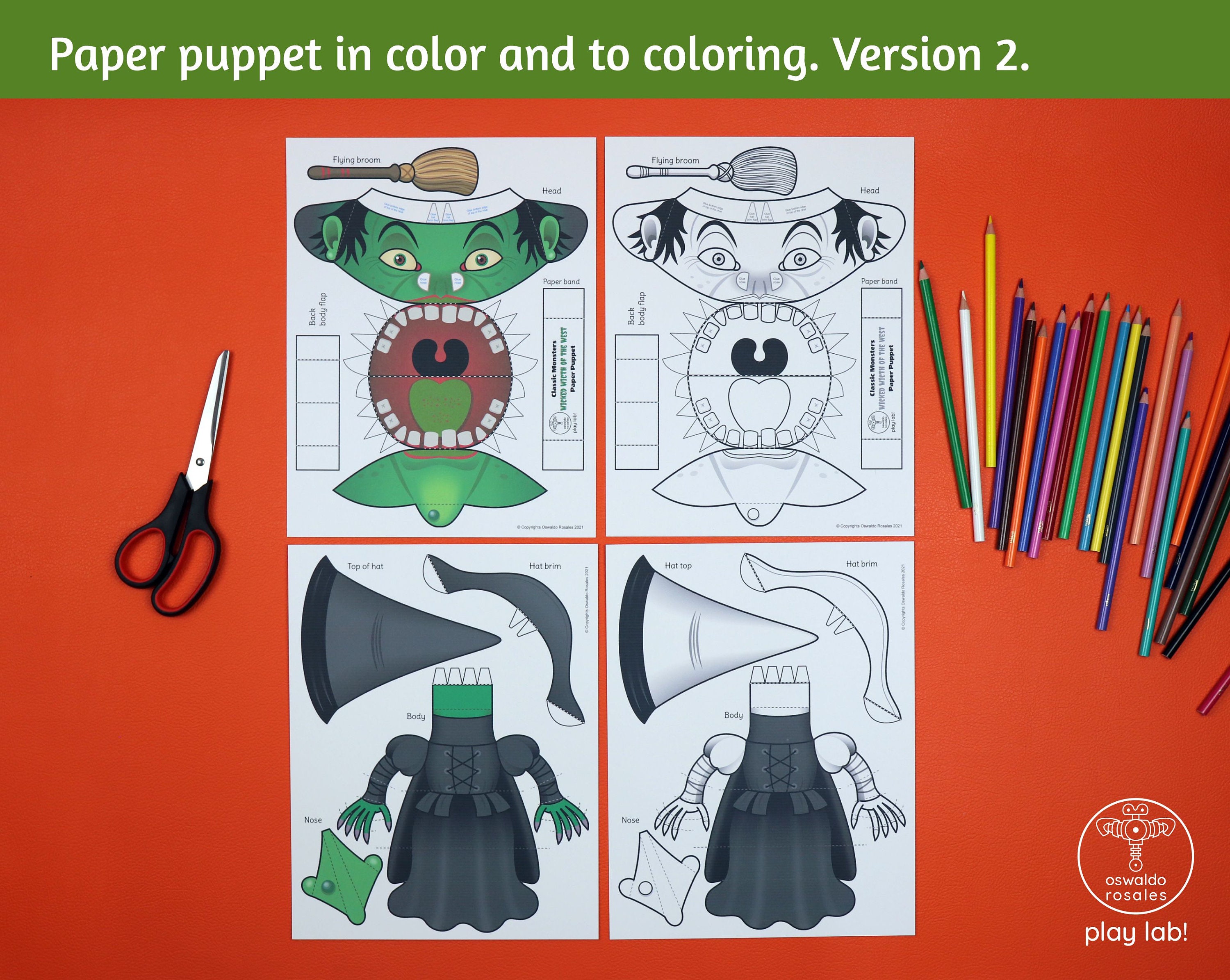 Wicked Witch of the West, Paper Puppet, Halloween, Printable ...