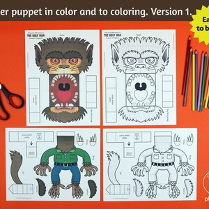 The Wolf Man, Paper Puppet, Halloween, Holiday, Printable, Papercraft ...