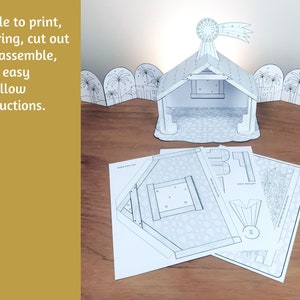 Nativity Scene, Coloring, Printable, Paper Model, Paper Set, Paper ...