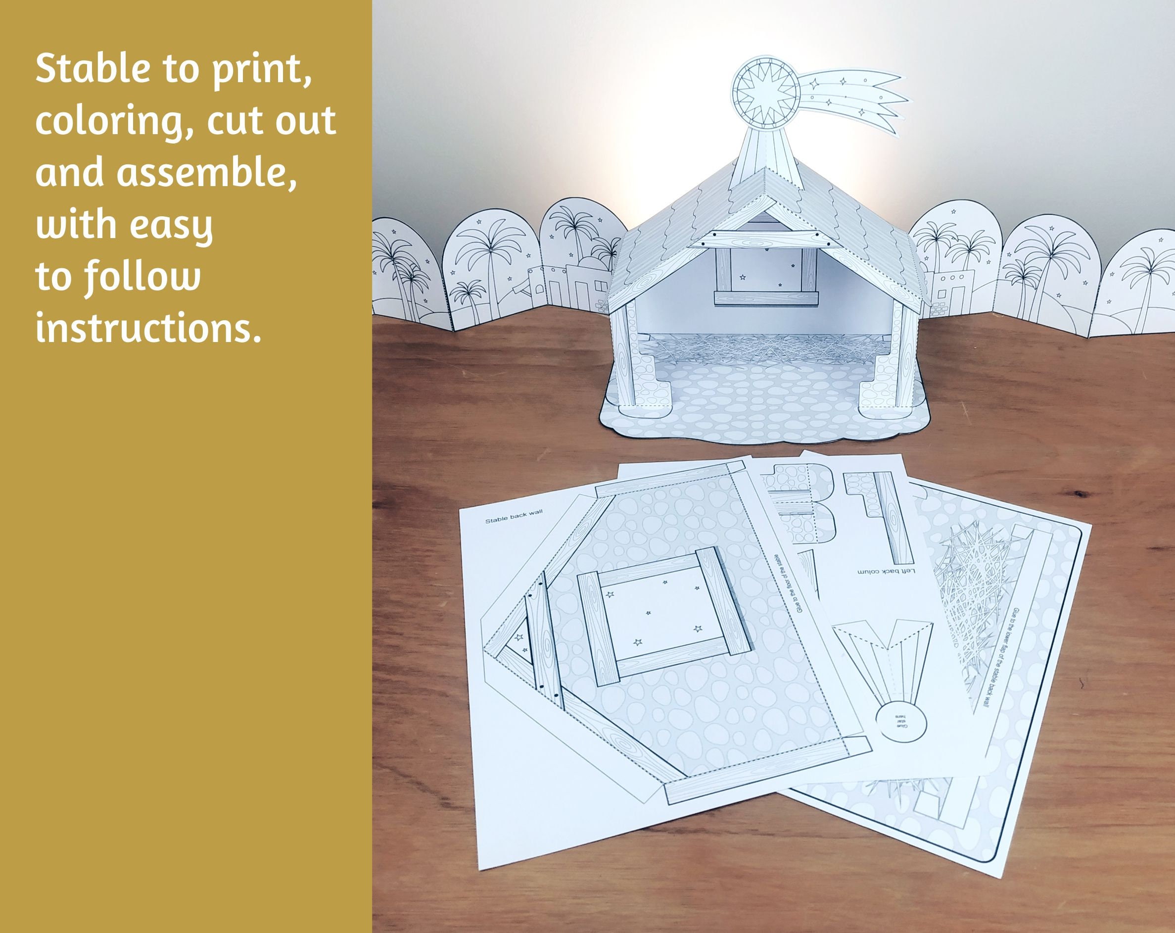 Nativity Scene, Coloring, Printable, Paper Model, Paper Set, Paper ...