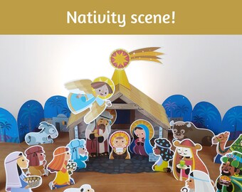 Nativity Scene, Coloring, Printable, Paper Model, Paper Set, Paper ...
