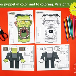 Frankenstein, Paper Puppet, Halloween, Holiday, Printable, Papercraft ...