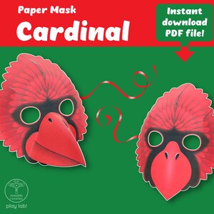 Cardinal, Paper Mask, North American Animal, Printable, Paper Craft ...