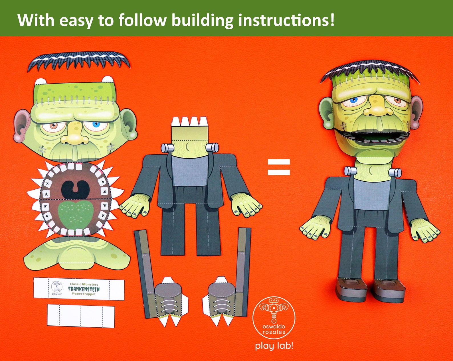 Frankenstein Paper Puppet Halloween Holiday Printable - Etsy